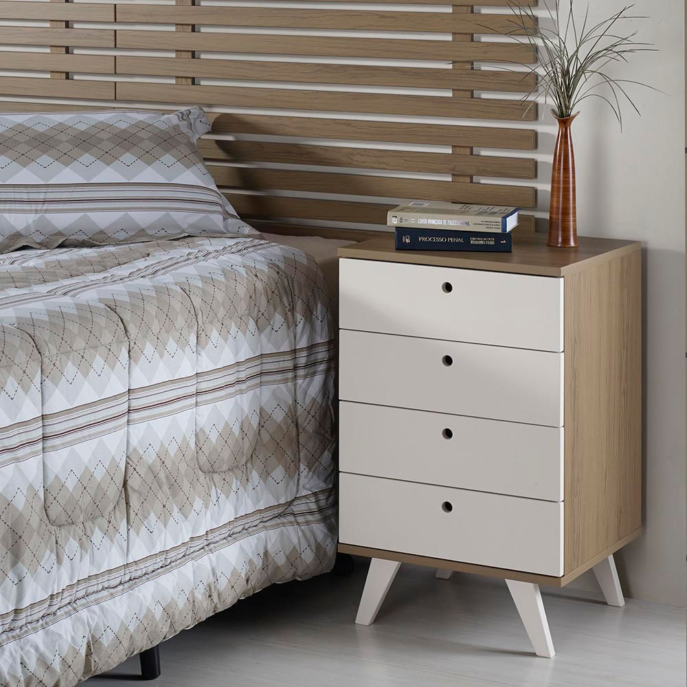 Criado Mudo Alto 4 Gavetas Elegance - 100% MDF - Amadeirado e Laqueado ...