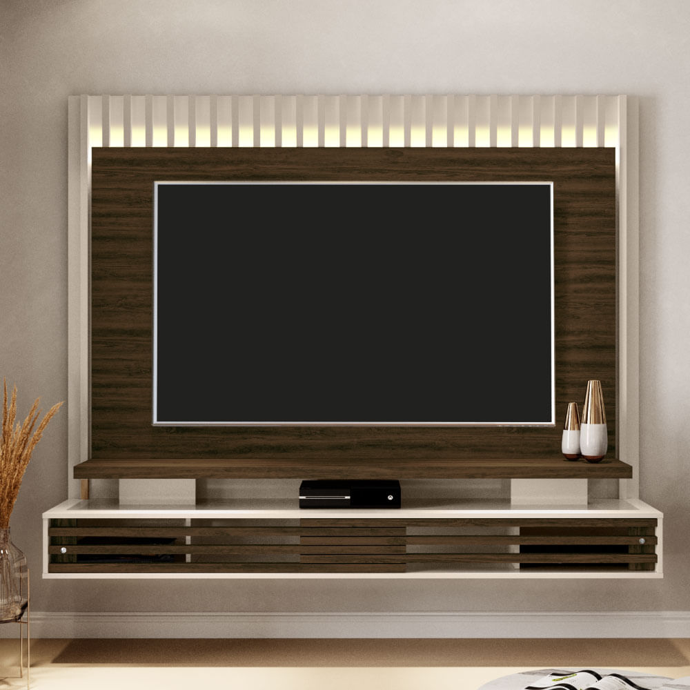 Rack com Painel Frizz Presence 200 cm - Off White/Savana - CasaTema