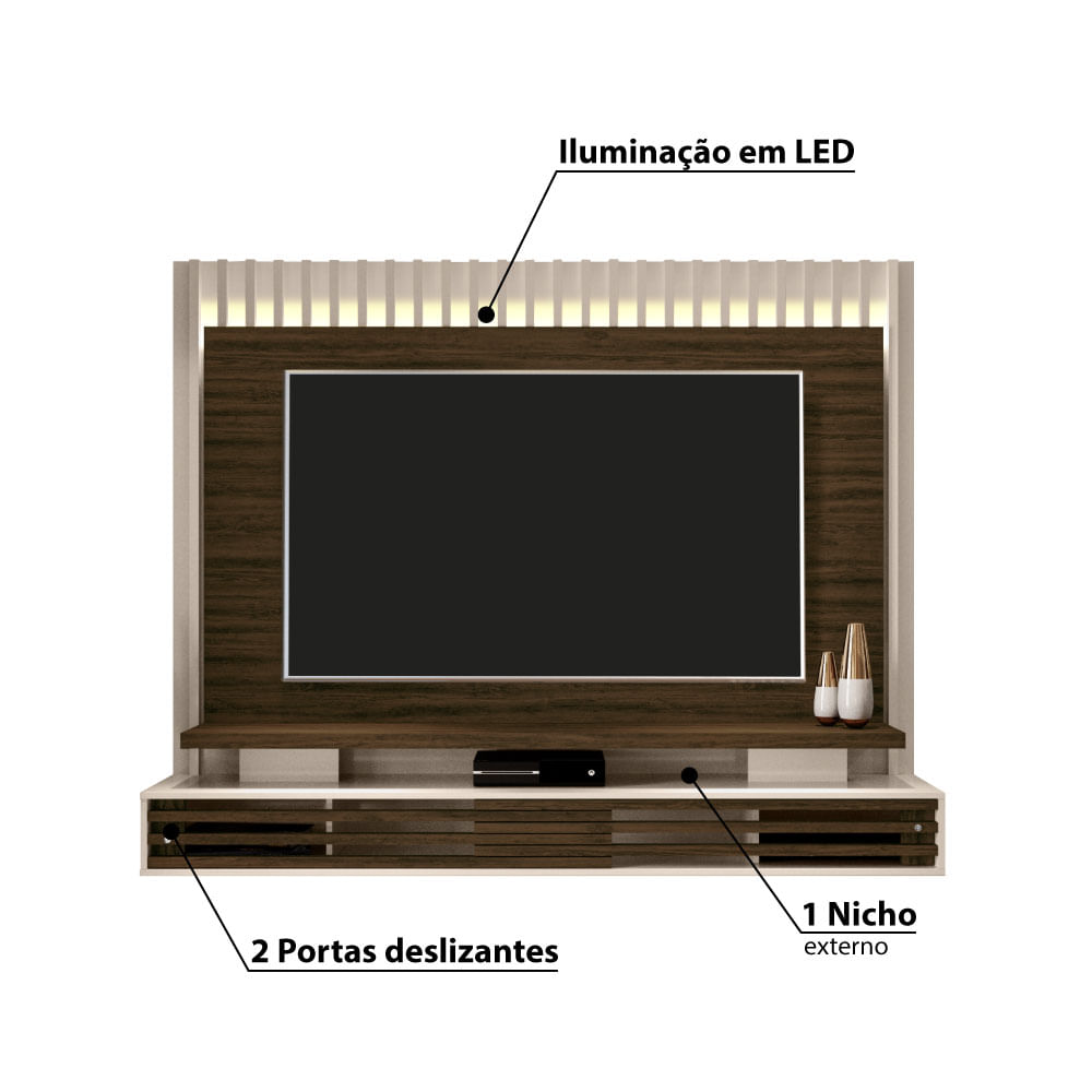 Rack com Painel Frizz Presence 200 cm - Off White/Savana - CasaTema