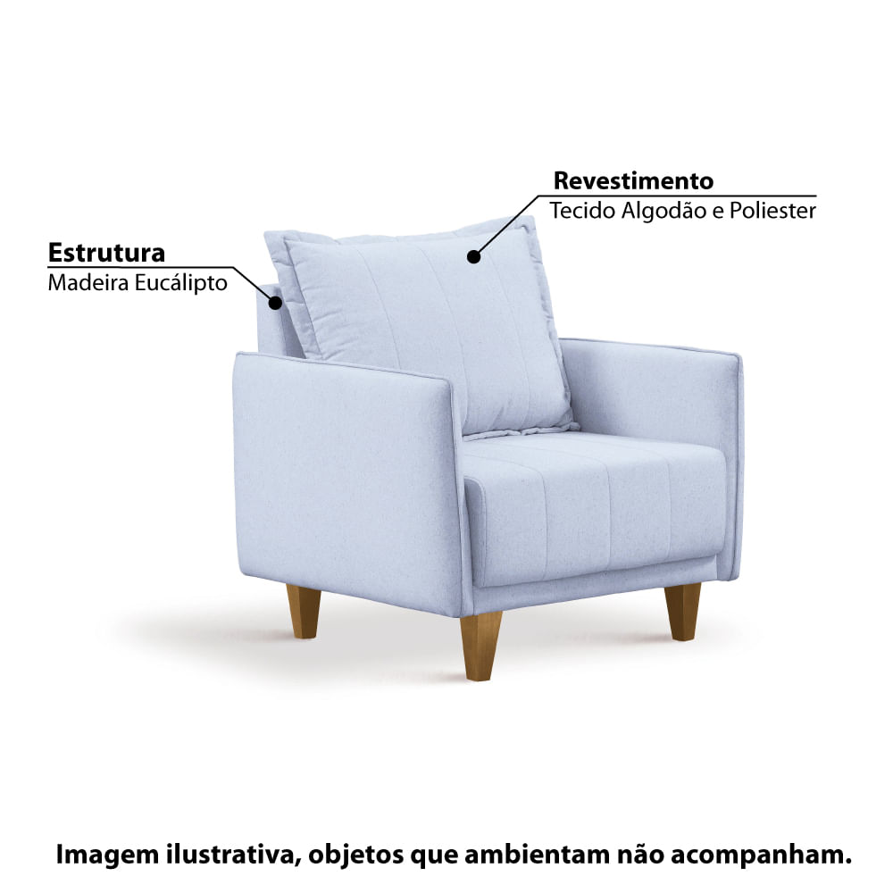 Poltrona com Pés em Madeira - Cinza Mesclado - CasaTema