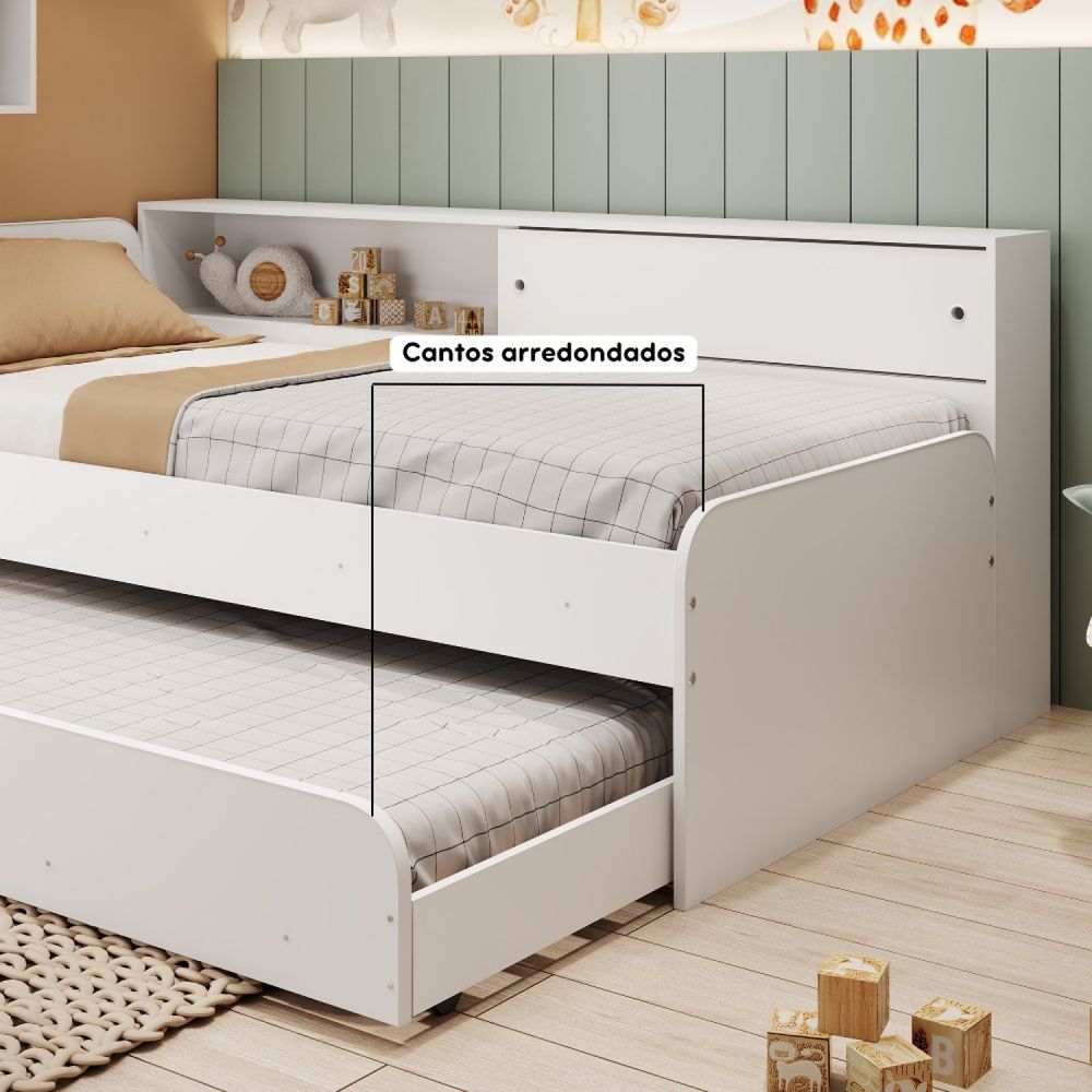 Bicama Infantil com Modulo e Proteção Lateral Caracol Branco - CasaTema