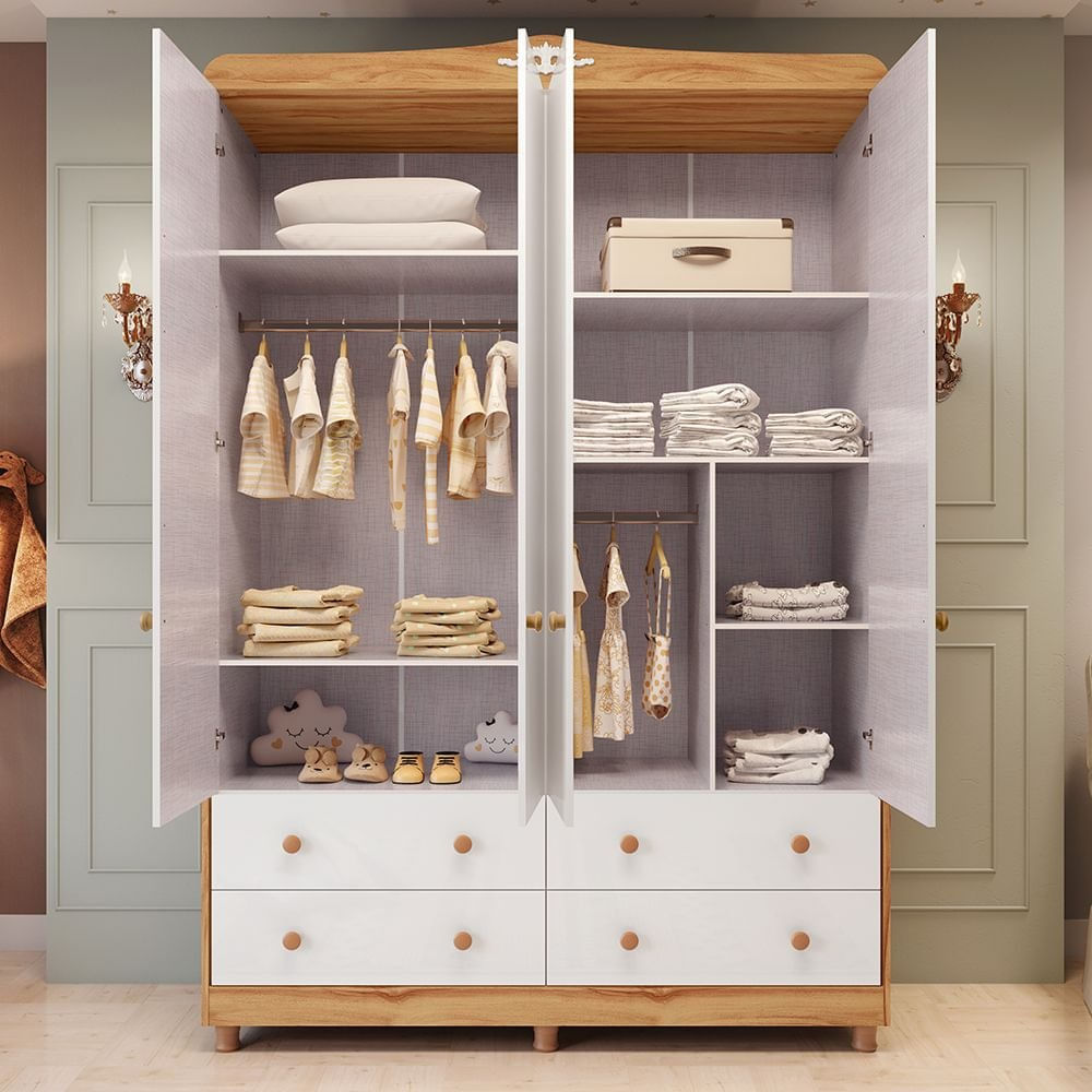 Guarda-roupa de Bebê 156,80cm 4 Portas e 4 Gavetas 100% Mdf Maya ...